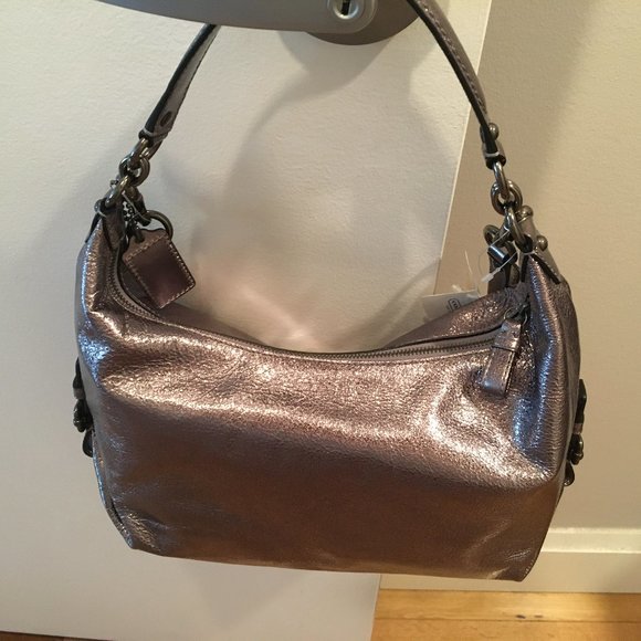 Coach | Bags | New Coach Metallic Silver Leather Handbag | Poshmark